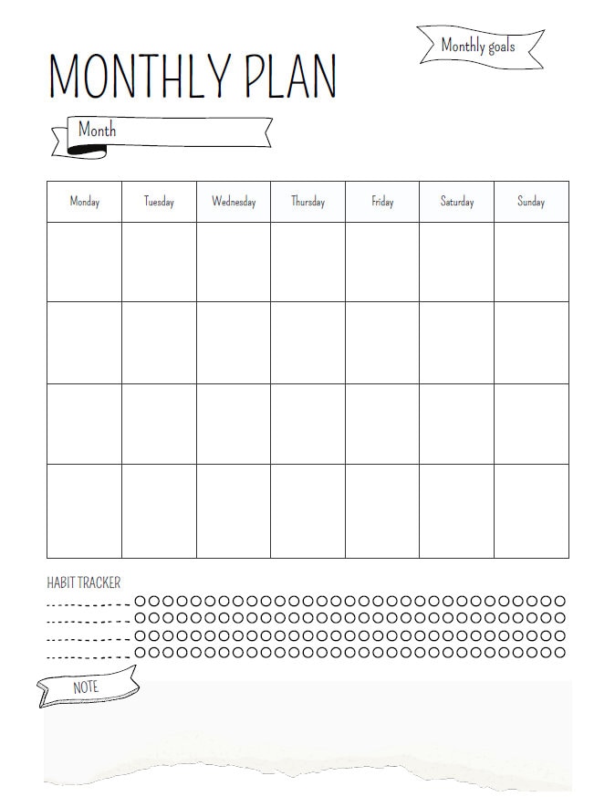 Printable Black and White Monthly Calendar - Etsy
