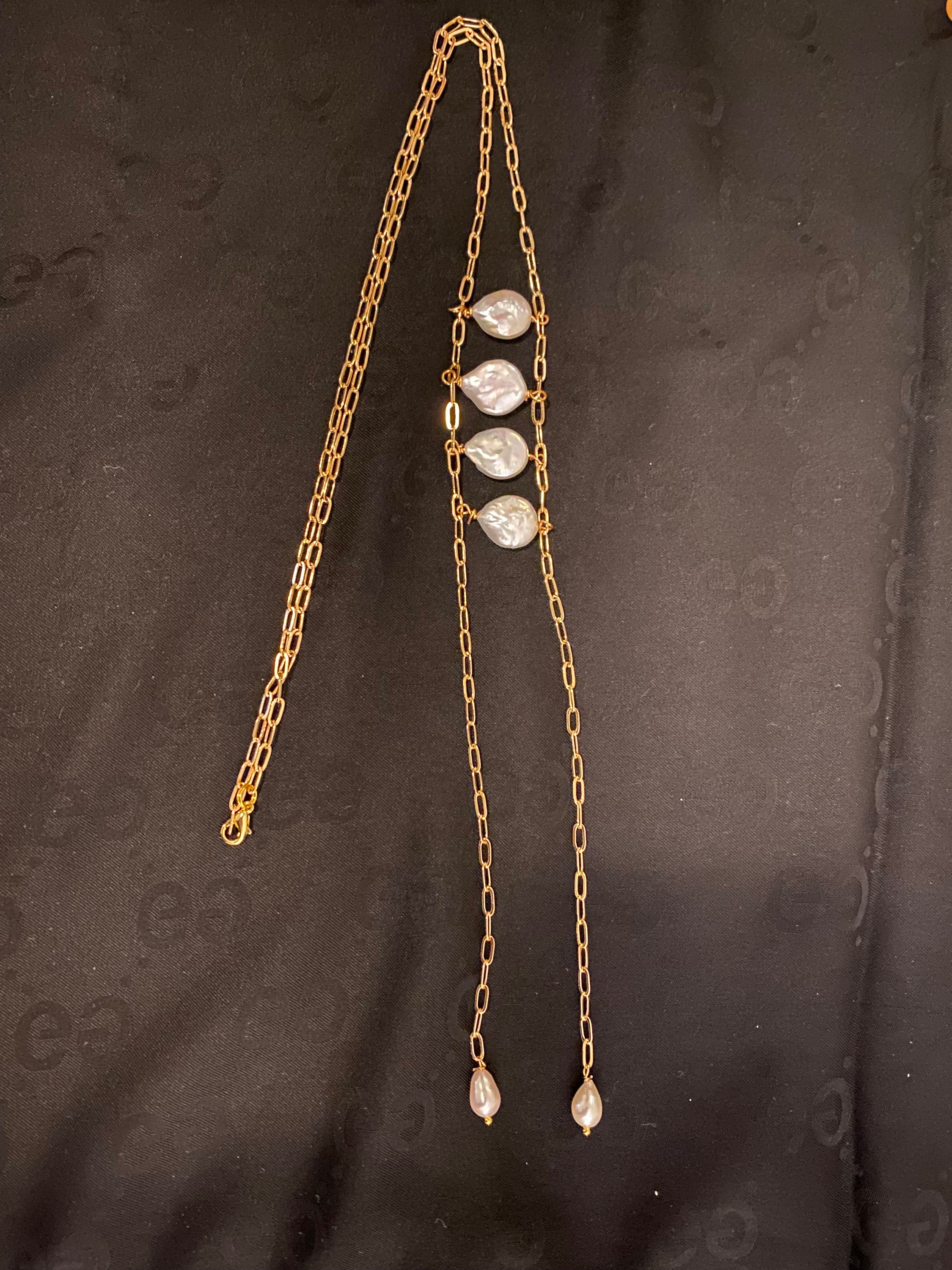 Baroque Square and Flat Coin Pearls on Long Chain Neckless. Freshwater ...