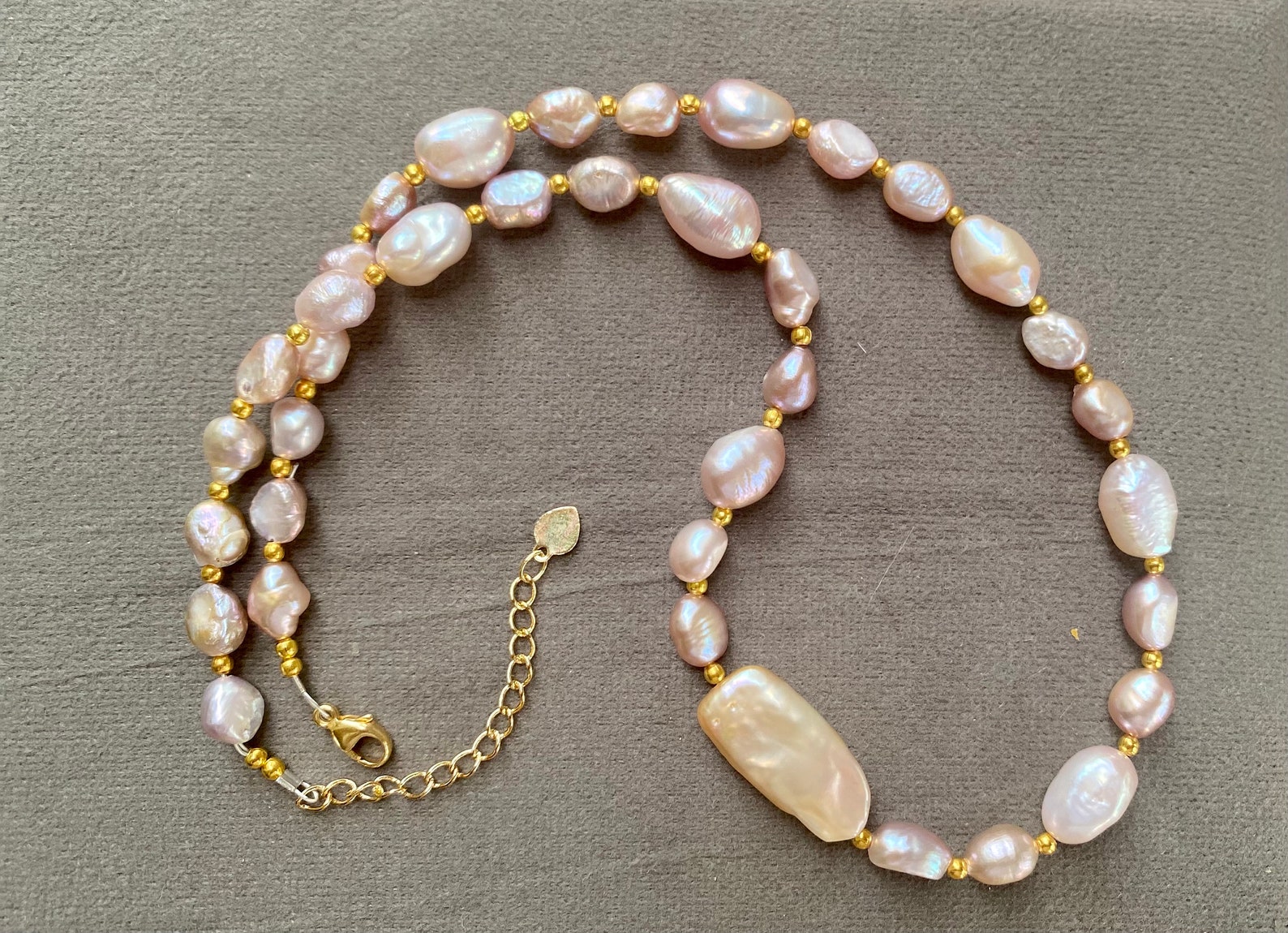 High Luster Silver Baroque Pearl and Pink Blush Biwa Pearl Adjustable ...