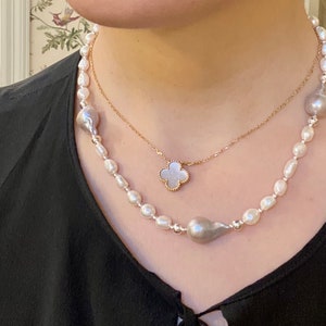 High Luster Silver Baroque Pearl and Pink Blush Biwa Pearl Adjustable ...