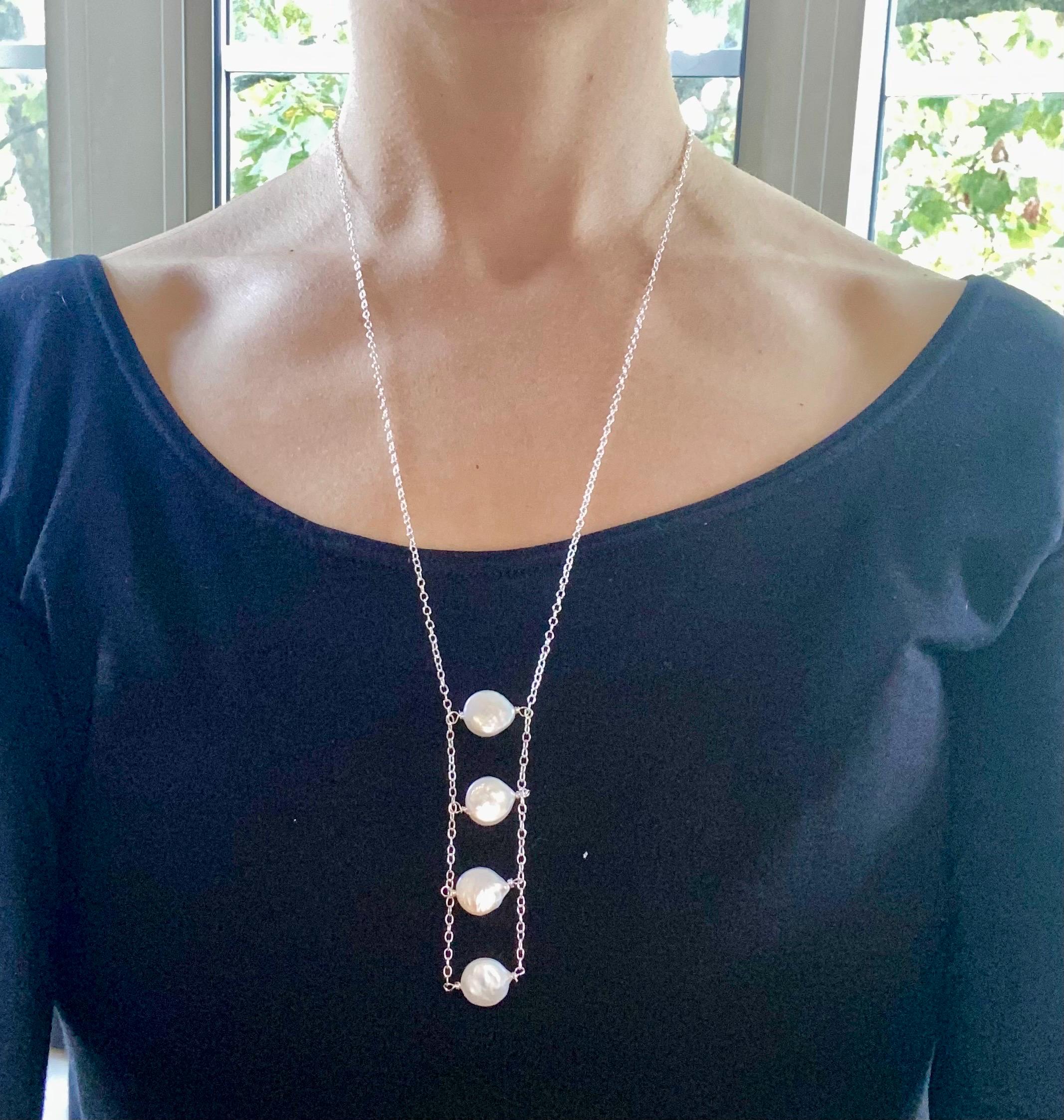 Baroque Square and Flat Coin Pearls on Long Chain Neckless. Freshwater ...