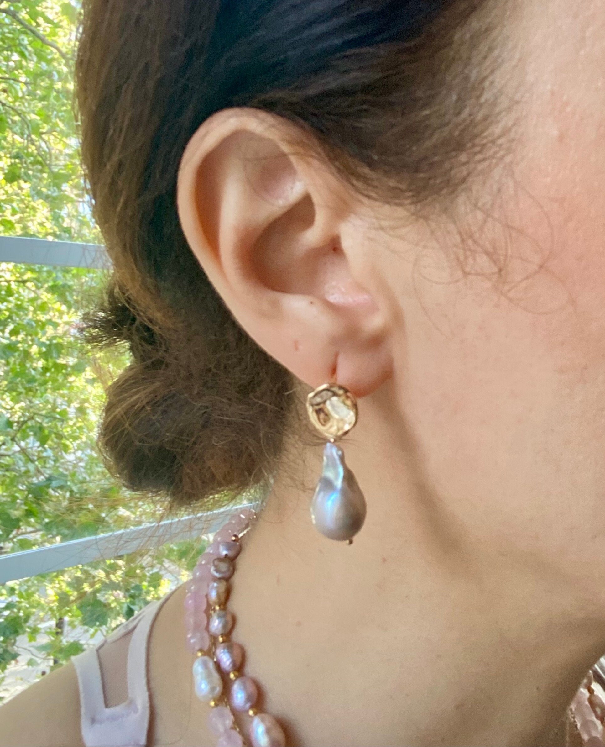 High Luster Silver Baroque Pearl and Pink Blush Biwa Pearl Adjustable ...