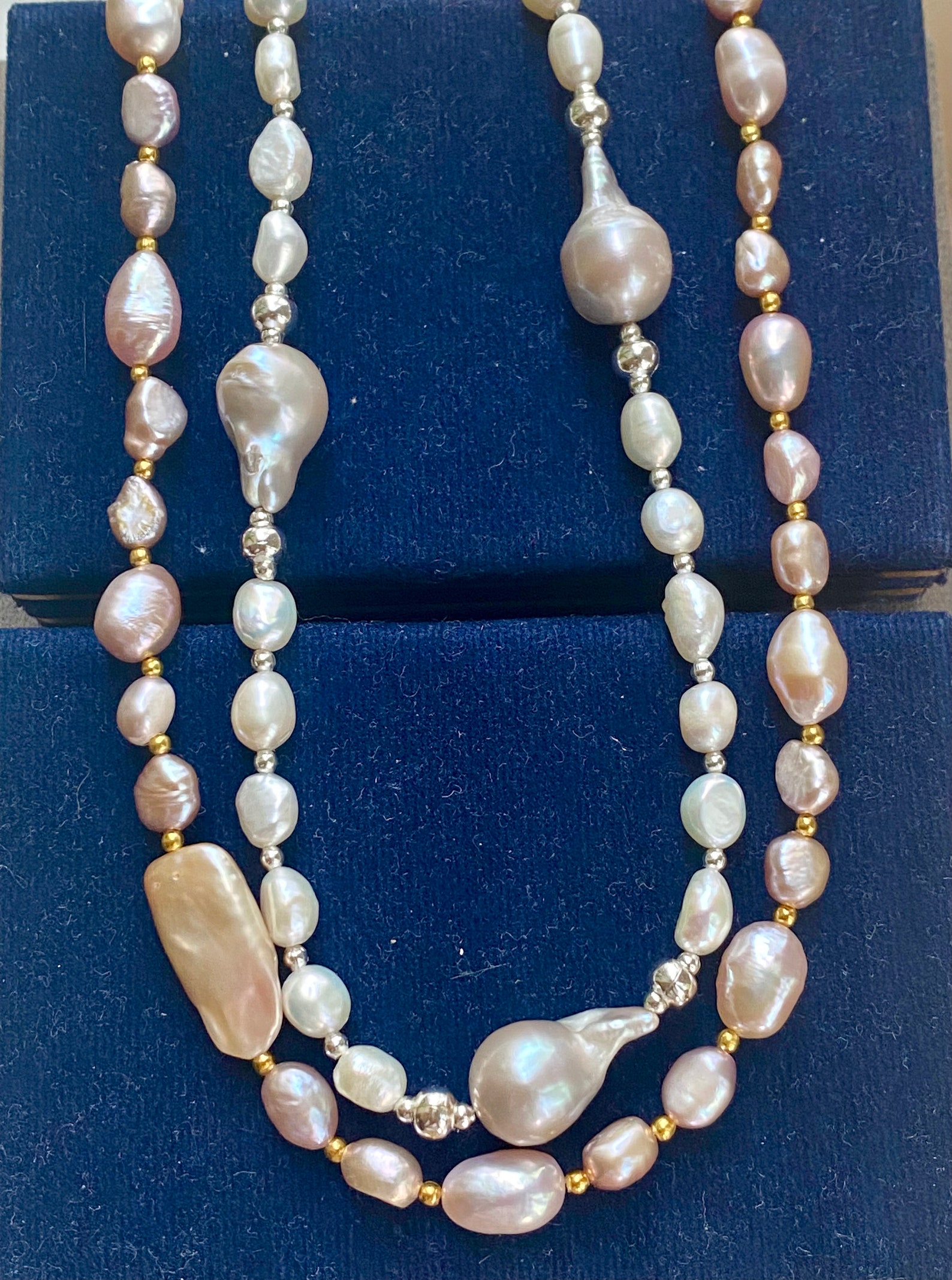 High Luster Silver Baroque Pearl and Pink Blush Biwa Pearl Adjustable ...