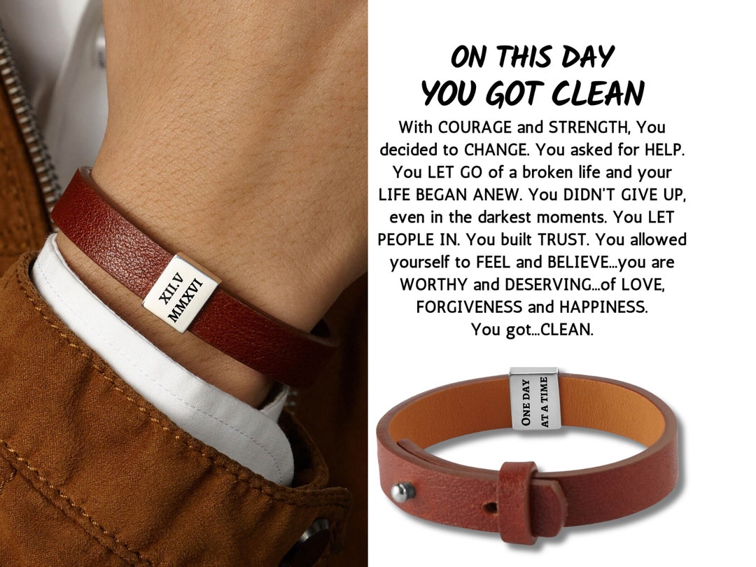 Addiction Recovery Sobriety Anniversary Engraved Leather Bracelet Gift ...