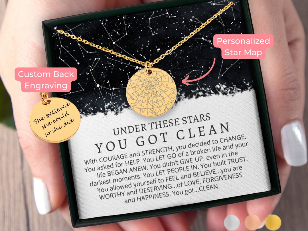 Addiction Recovery Anniversary Gifts Custom Star Map by Date Necklace ...