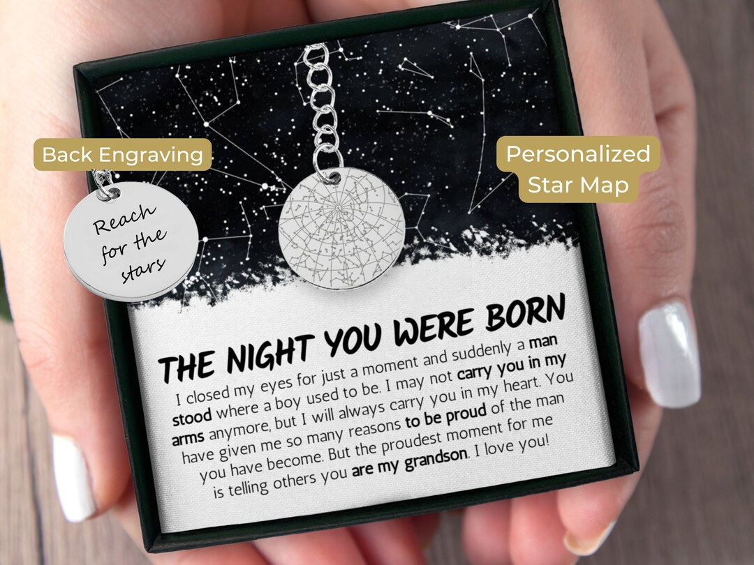 Gift for Grandson Custom Star Map by Date Keychain to My Grandson From ...