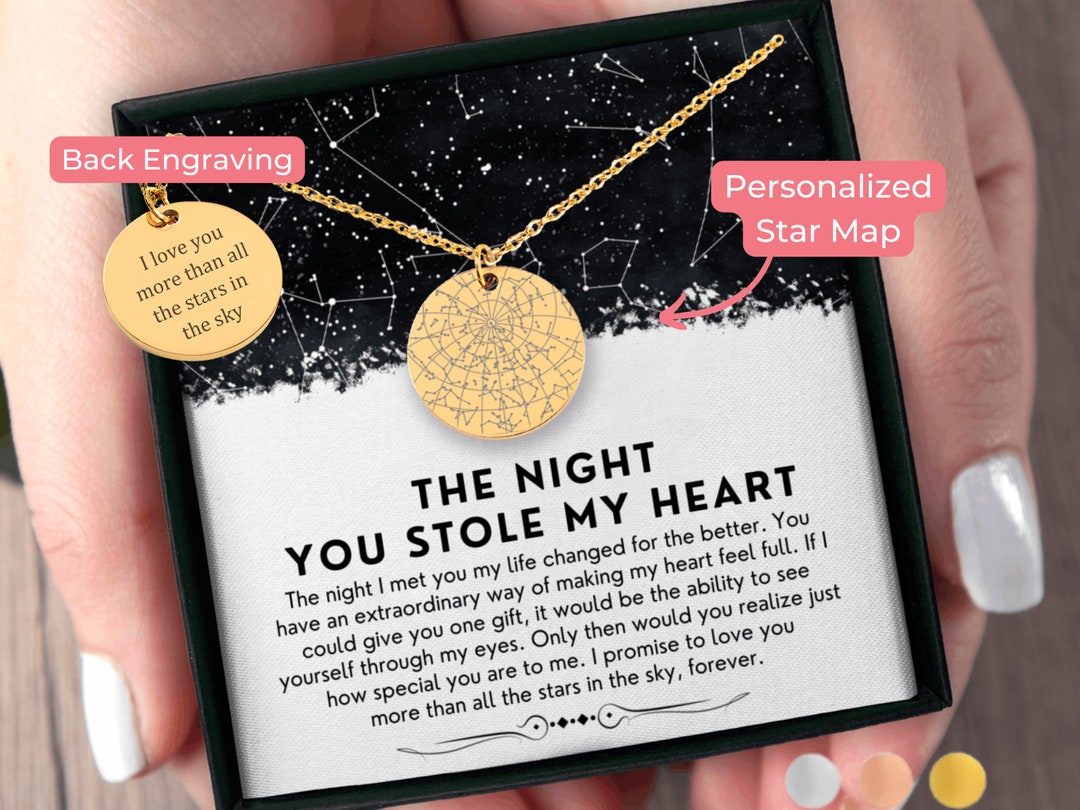 Personalized Star Map Necklace, Engraved Couples Gift for Her ...