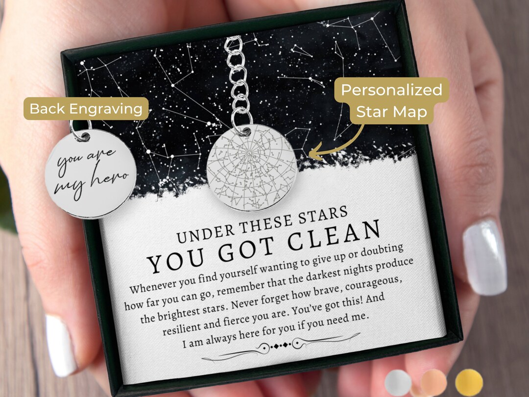 Addiction Recovery Medallion Coin Custom Star Map by Date Keychain ...