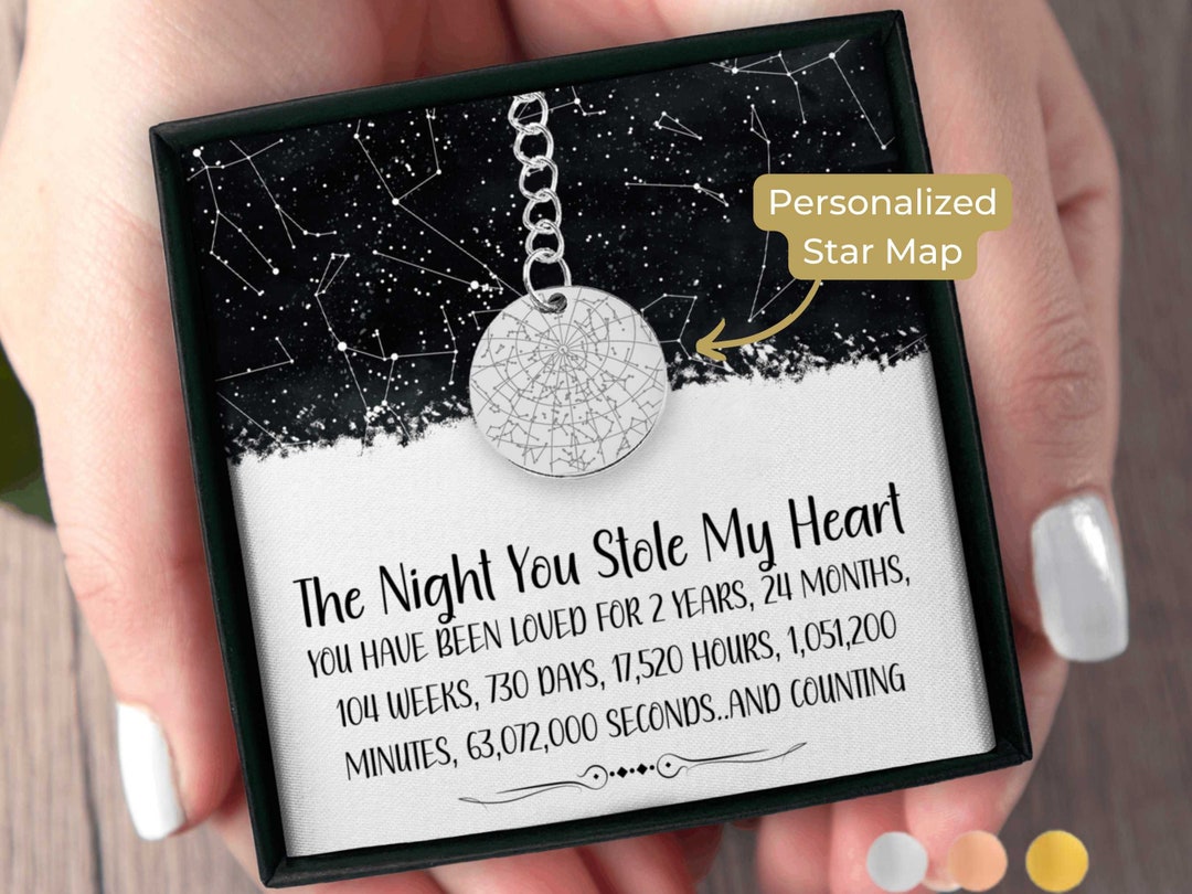 Second Anniversary Gift Custom Star Map by Date Keychain Two Year ...