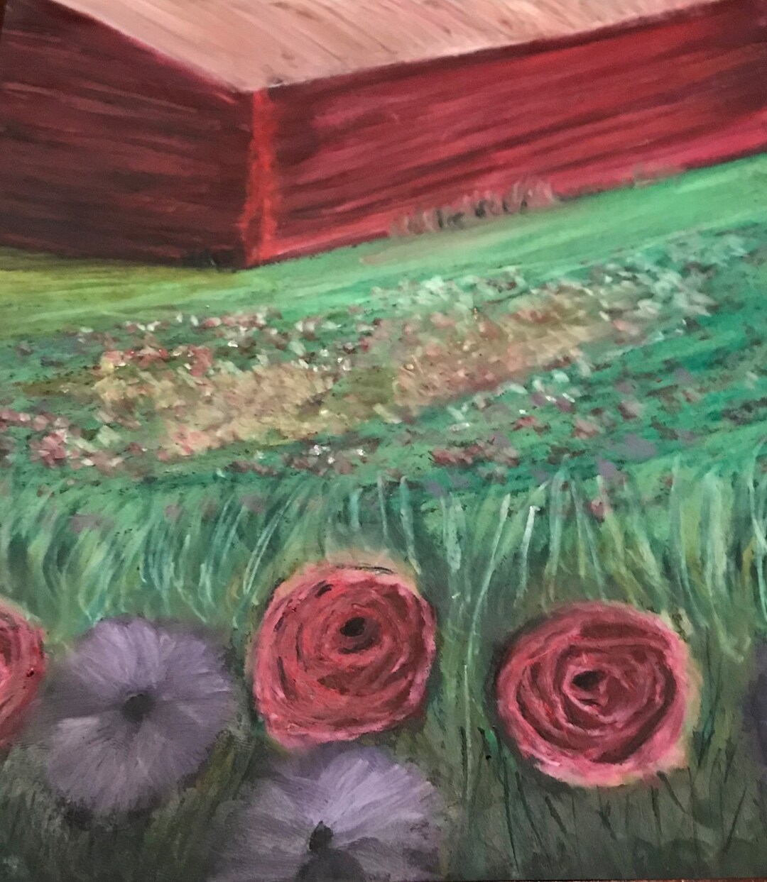 Flower Field in Front of a Barn Pastel Painting - Etsy