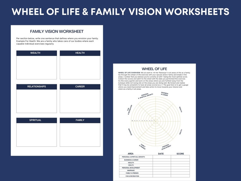 Wheel of Life Worksheet Family Vision Worksheet Family - Etsy