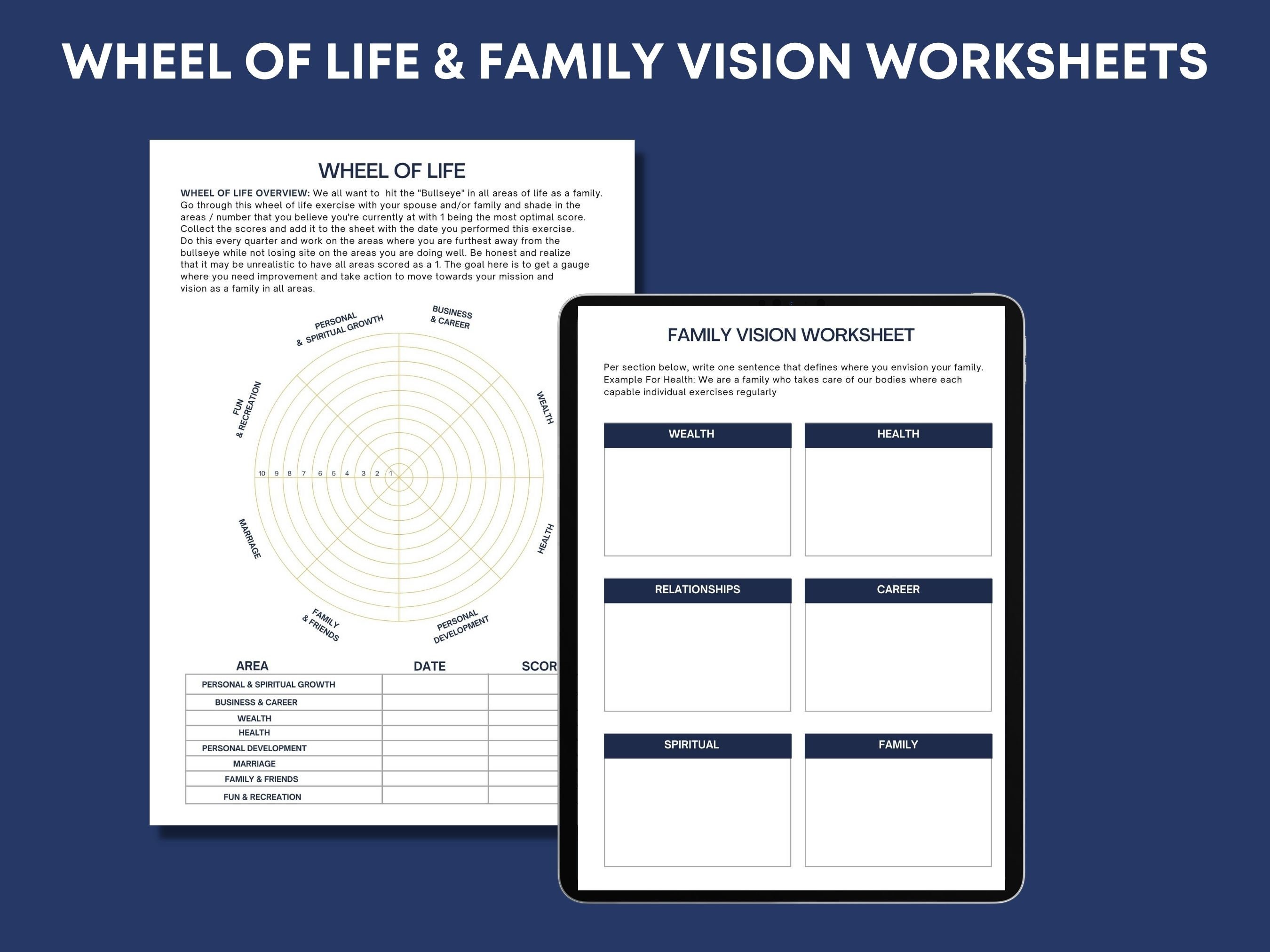 Wheel of Life Worksheet Family Vision Worksheet Family - Etsy