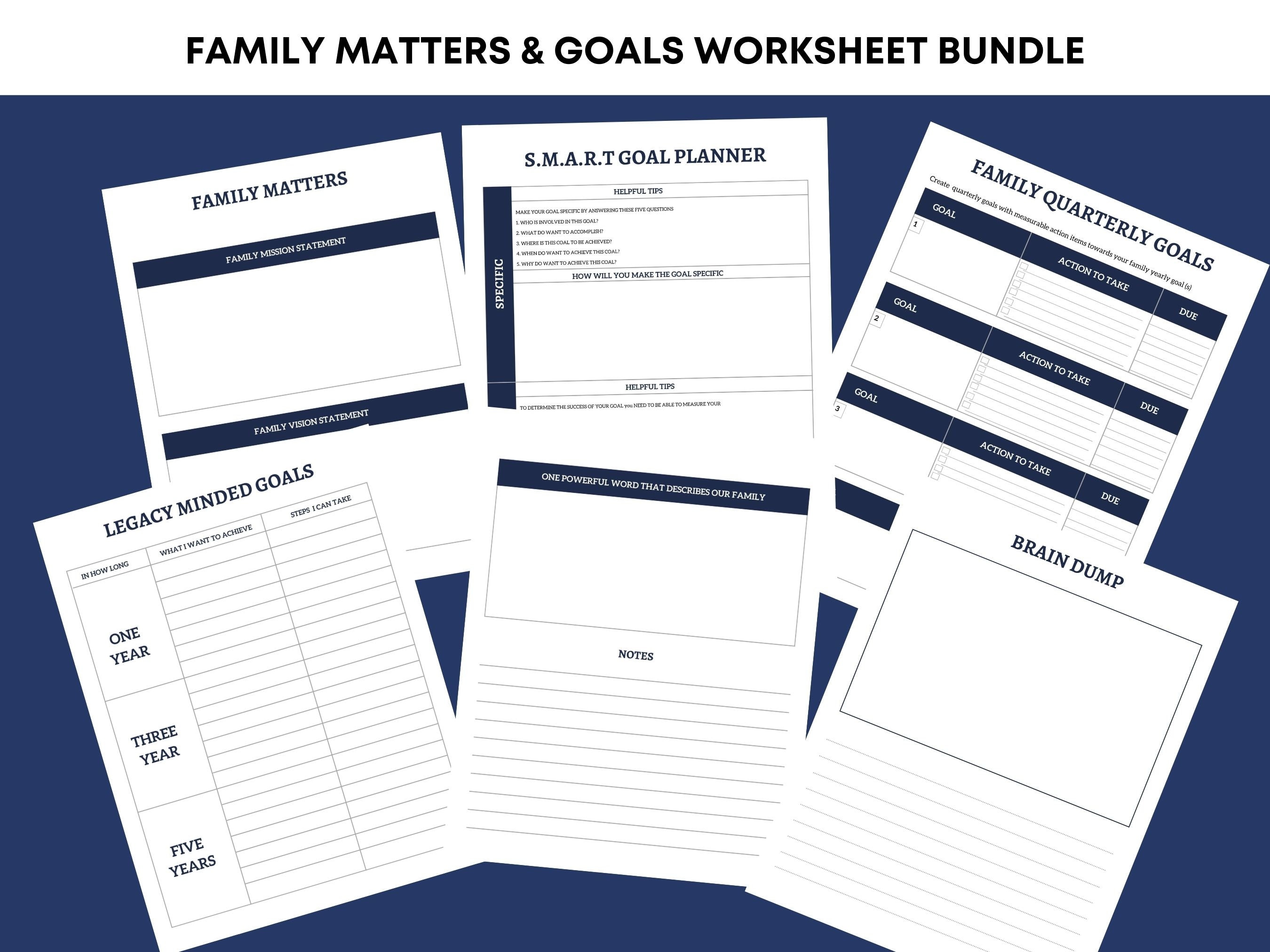 Family Matters Worksheets Family Goal Planning Pages SMART Goal Planner ...