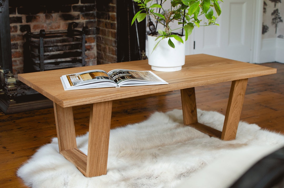 Solid Oak Coffee Table | Scandinavian Trapezoid Table - Etsy
