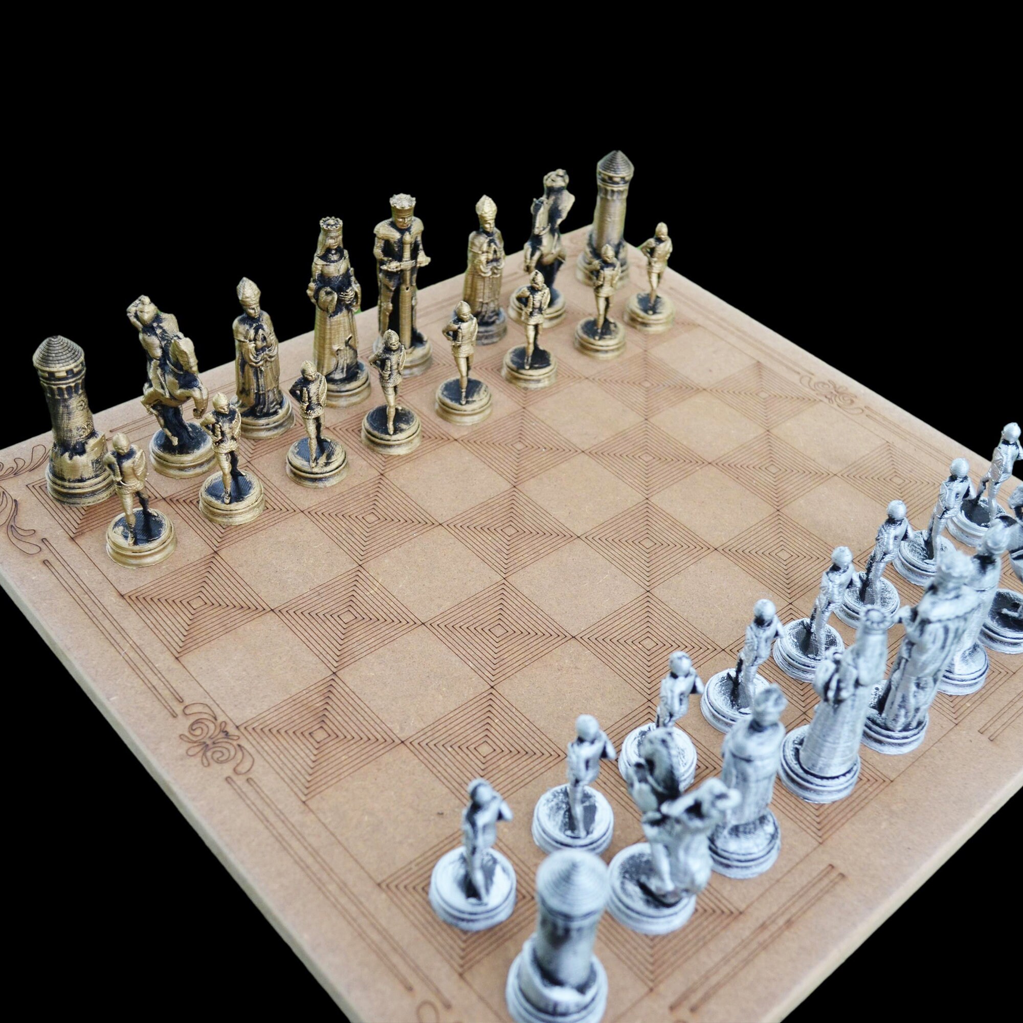 Handmade Metal Chess Set With Marble Pattern Personalized Chessboard ...