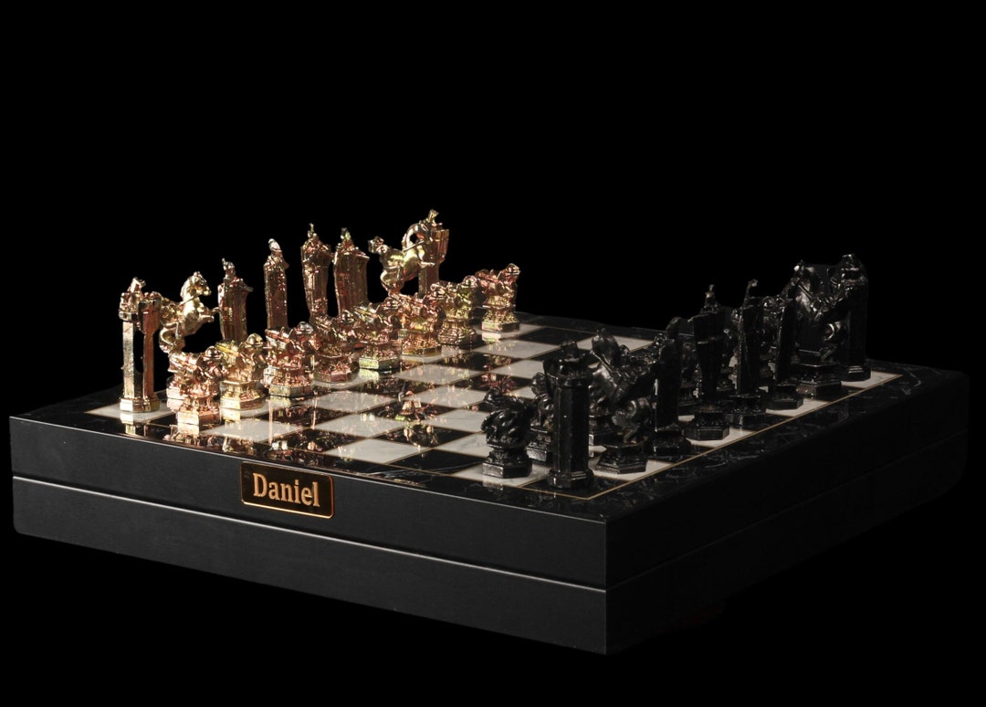 Metal Wizard Chess Set: Gold & Black, Personalized 14-inch Board - Etsy