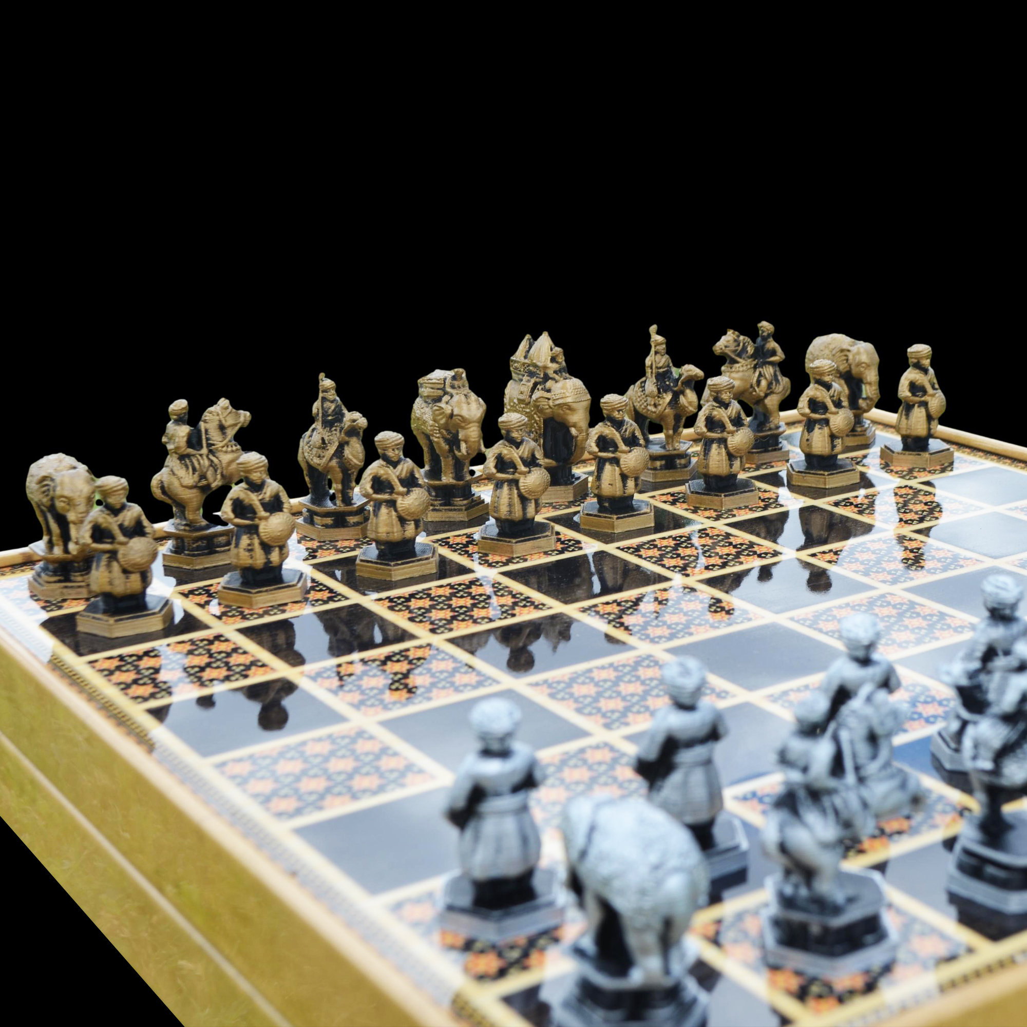 Handmade Indian Chess Set: Personalized Metal Pieces, Storage Board (14 ...