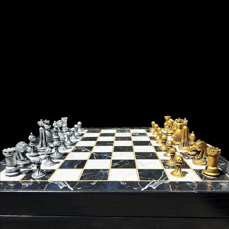 Metal Gift Chess Set With Marble Pattern Personalized Chessboard ...