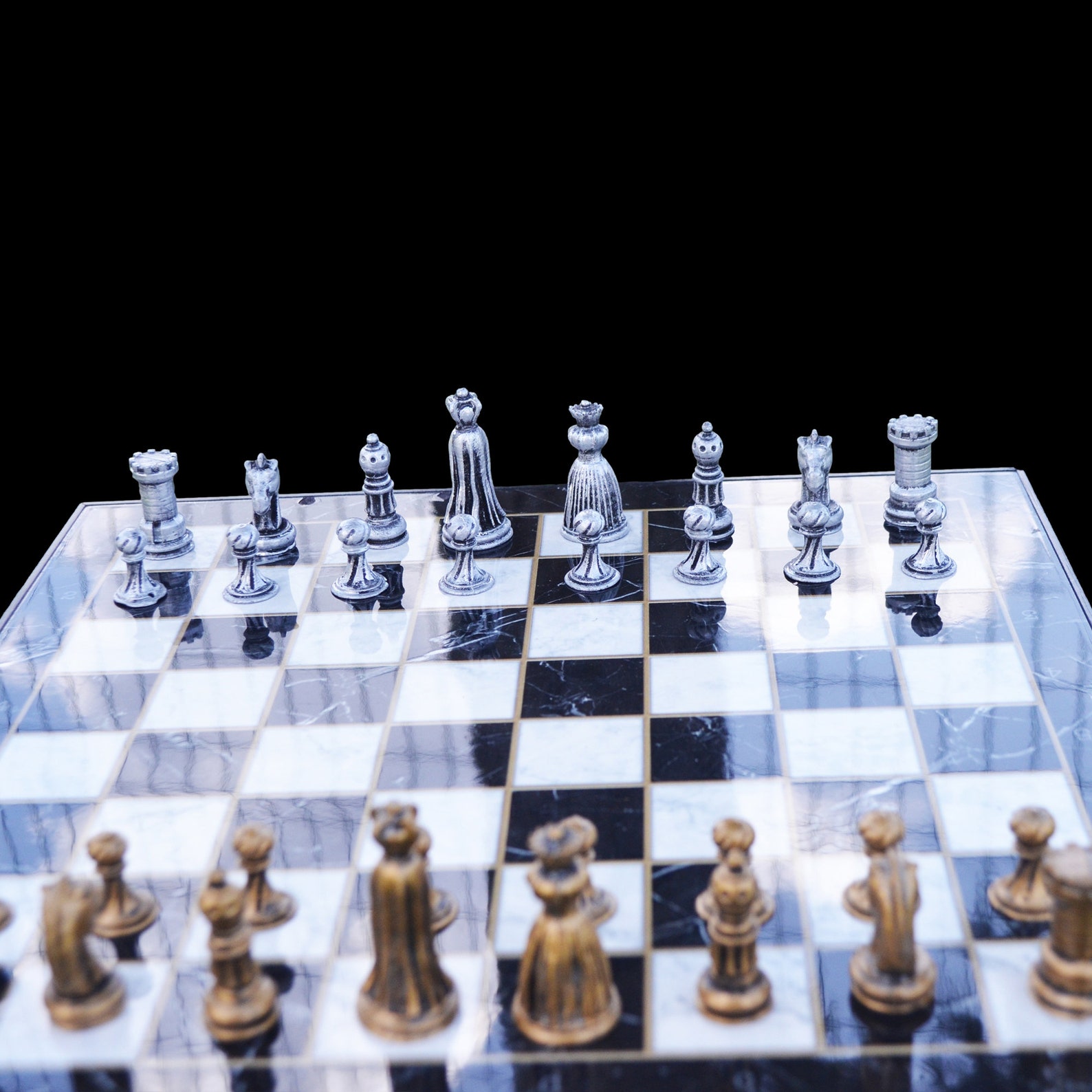 Metal Gift Chess Set With Marble Pattern Personalized Chessboard ...