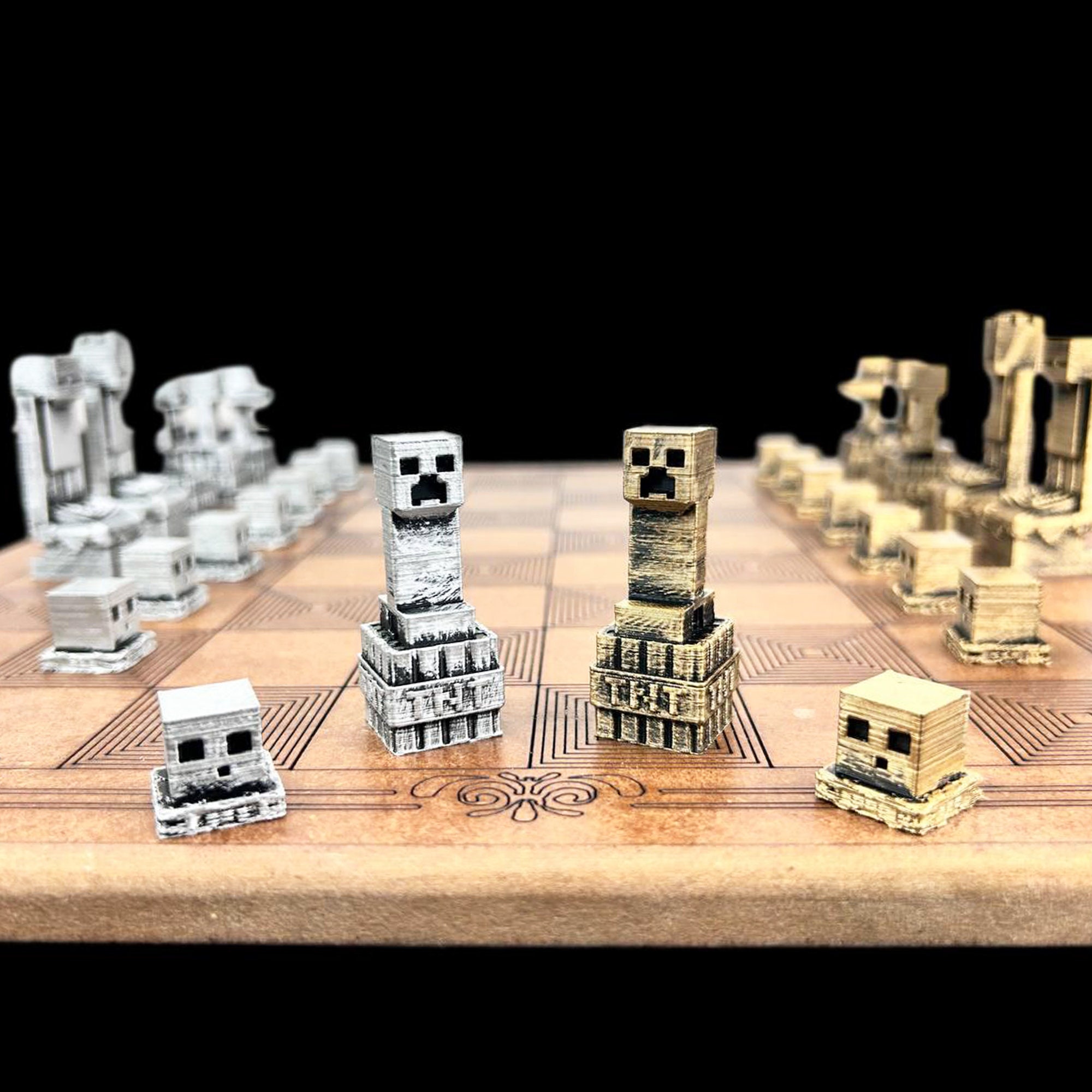 Metal Mine-craft Game Chess Set With Personalized Minecraft Chessboard ...