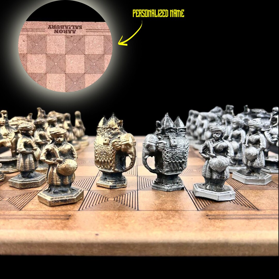 Metal Indian Chess Set With Engraved Name Plate | Indian Chess Set and ...