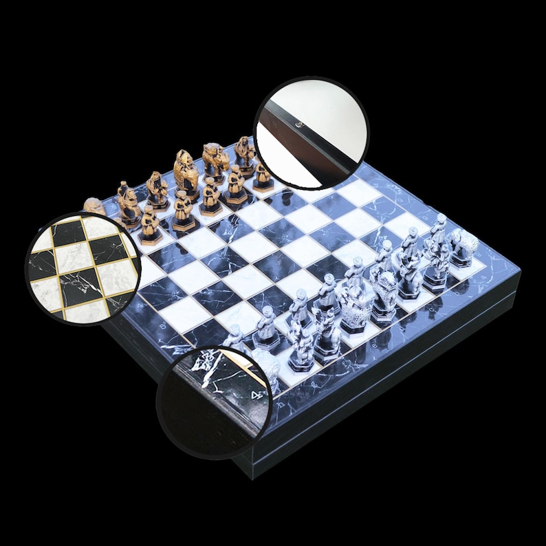 Indian Metal Chess Set With Marble Pattern Personalized Chessboard ...
