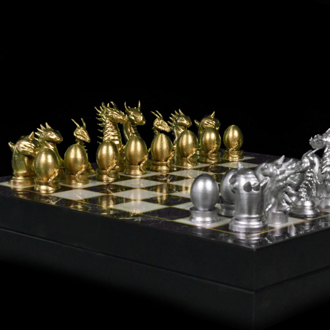 Personalized Dragon Chess Set: Marble Board, Dragon Pieces (14x14 Inch ...