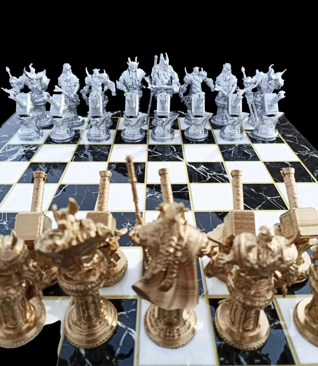 Viking Chess Set: Warrior Chessmen With Marble-look Board (14x14 Inch ...
