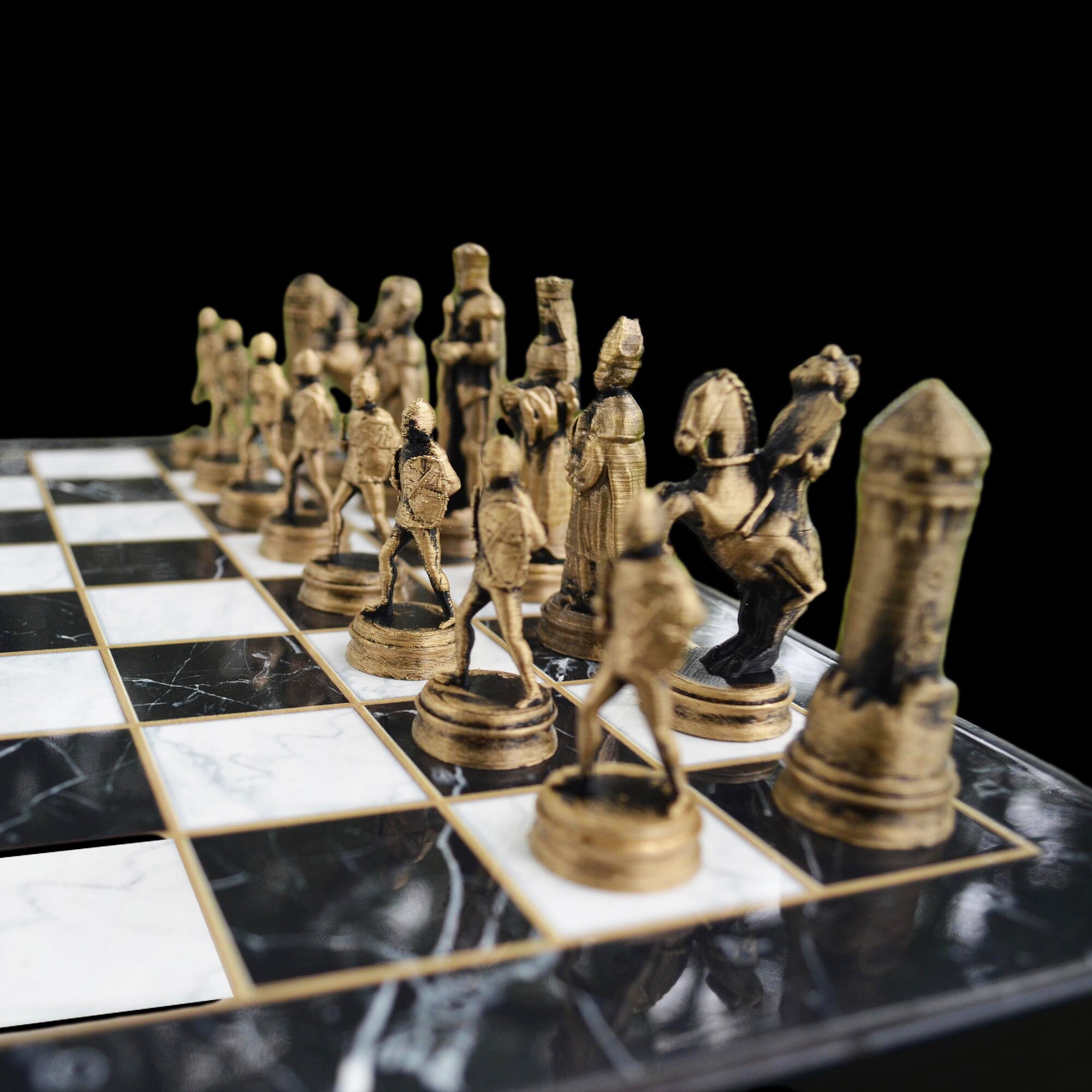 Handmade Metal Chess Set With Marble Pattern Personalized Chessboard ...
