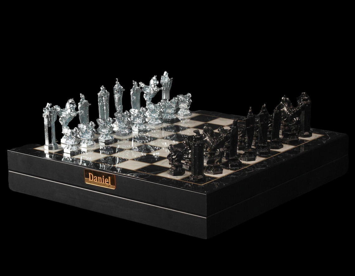 Elegant Metal Wizard Chess Set With Engraved Name Plate Exquisite ...