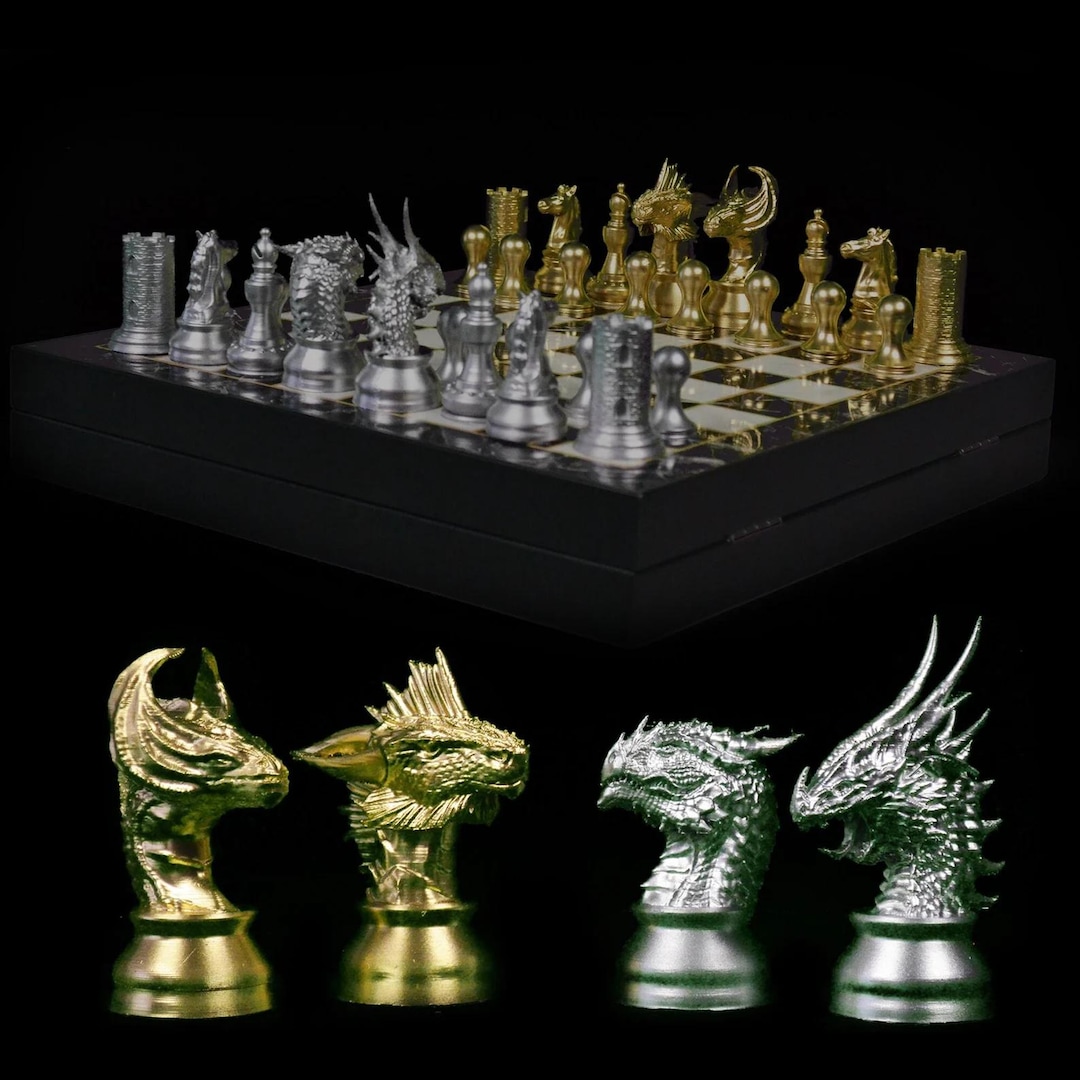 Fantasy Dragon Personalized Chess Set With Chessboard and Portable ...