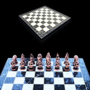 Gift Indian Metal Chess Set With Marble Pattern Personalized Chessboard ...