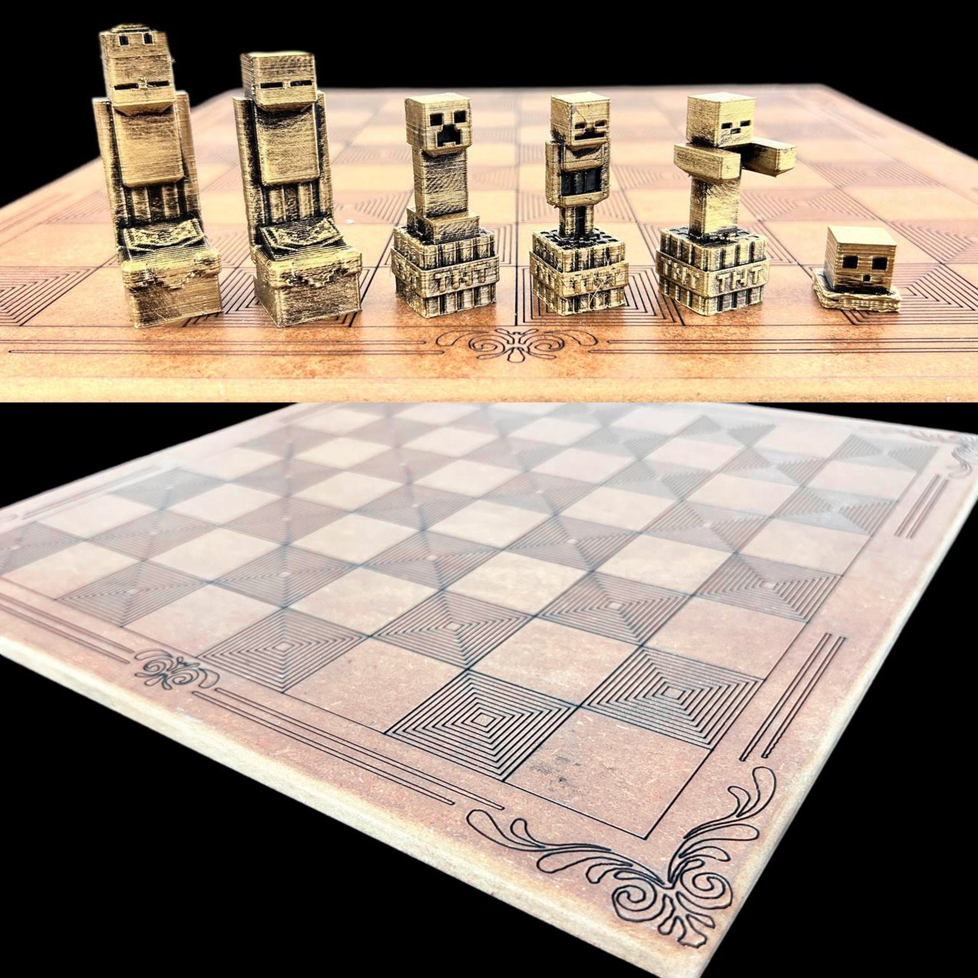 Metal Mine-craft Game Chess Set With Personalized Minecraft Chessboard ...
