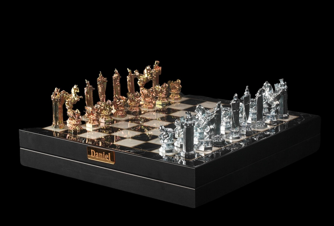 Enchanting Metal Wizard Chess Set With Customizable Name Plate Unique ...