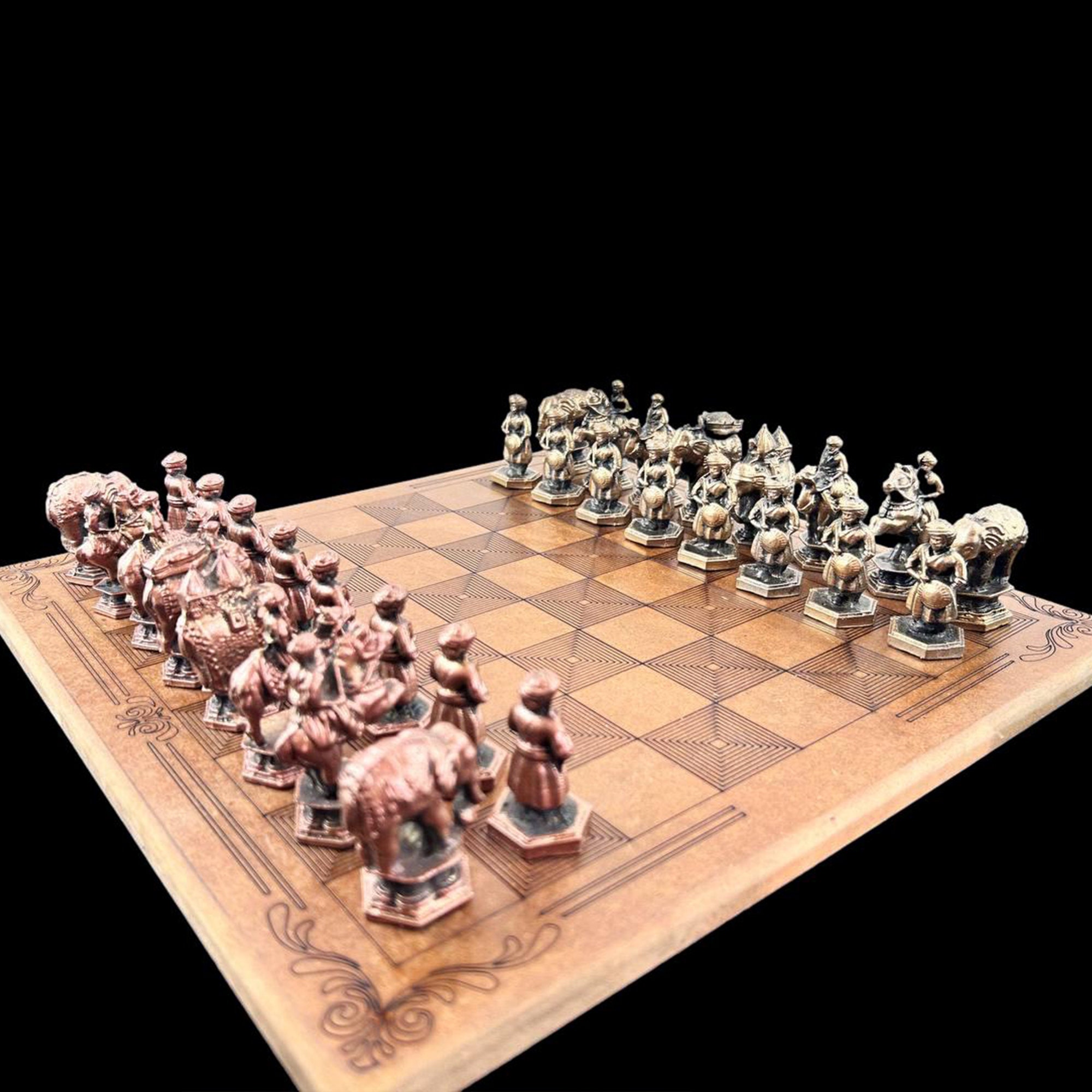 Metal Indian Chess Set and Chessboard Handcrafted With Engraved Name ...