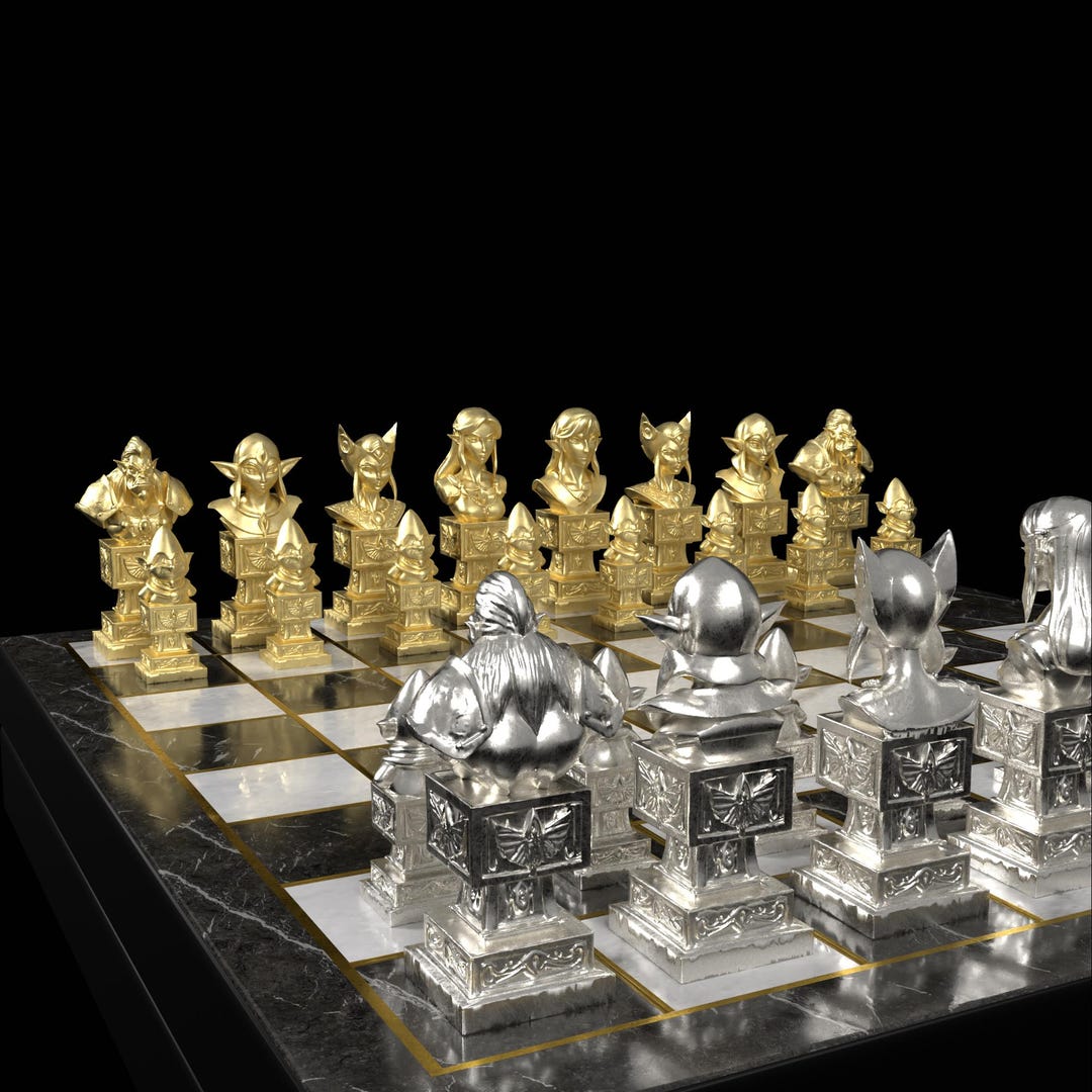 Zelda Fan Art Chess Set: Personalized Marble Board, 14 Inch Chessboard ...