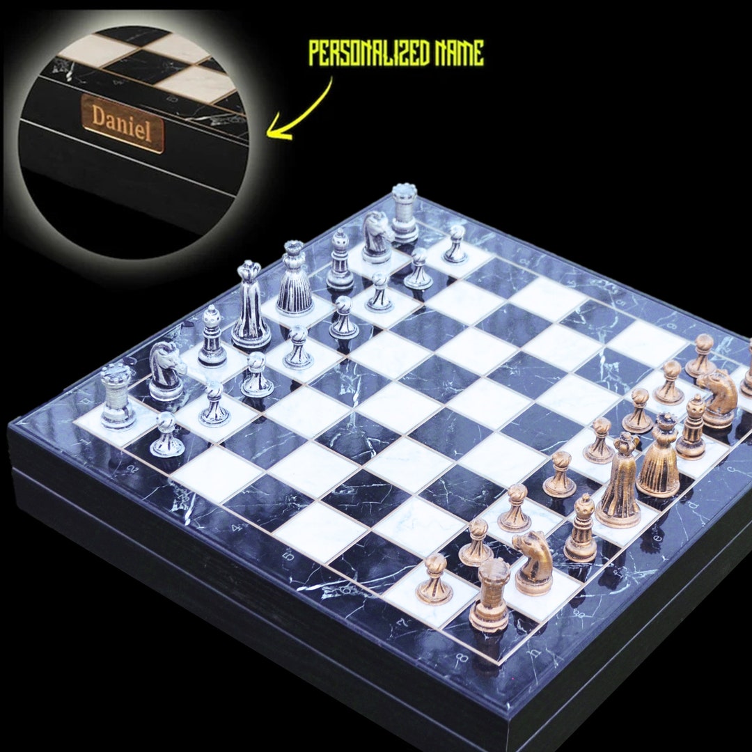 Metal Gift Chess Set With Marble Pattern Personalized Chessboard ...