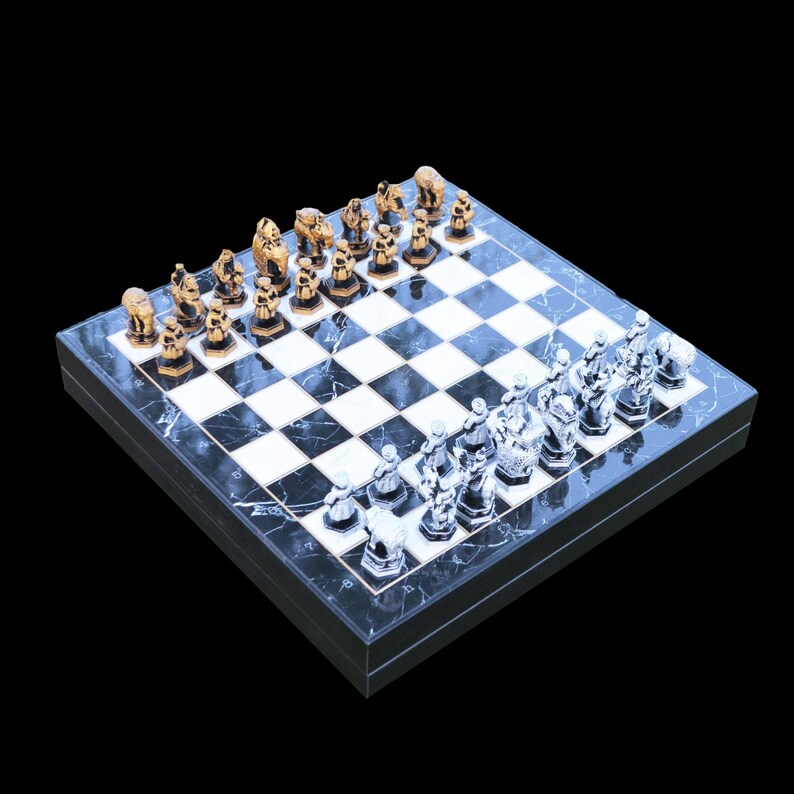 Indian Metal Chess Set With Marble Pattern Personalized Chessboard ...