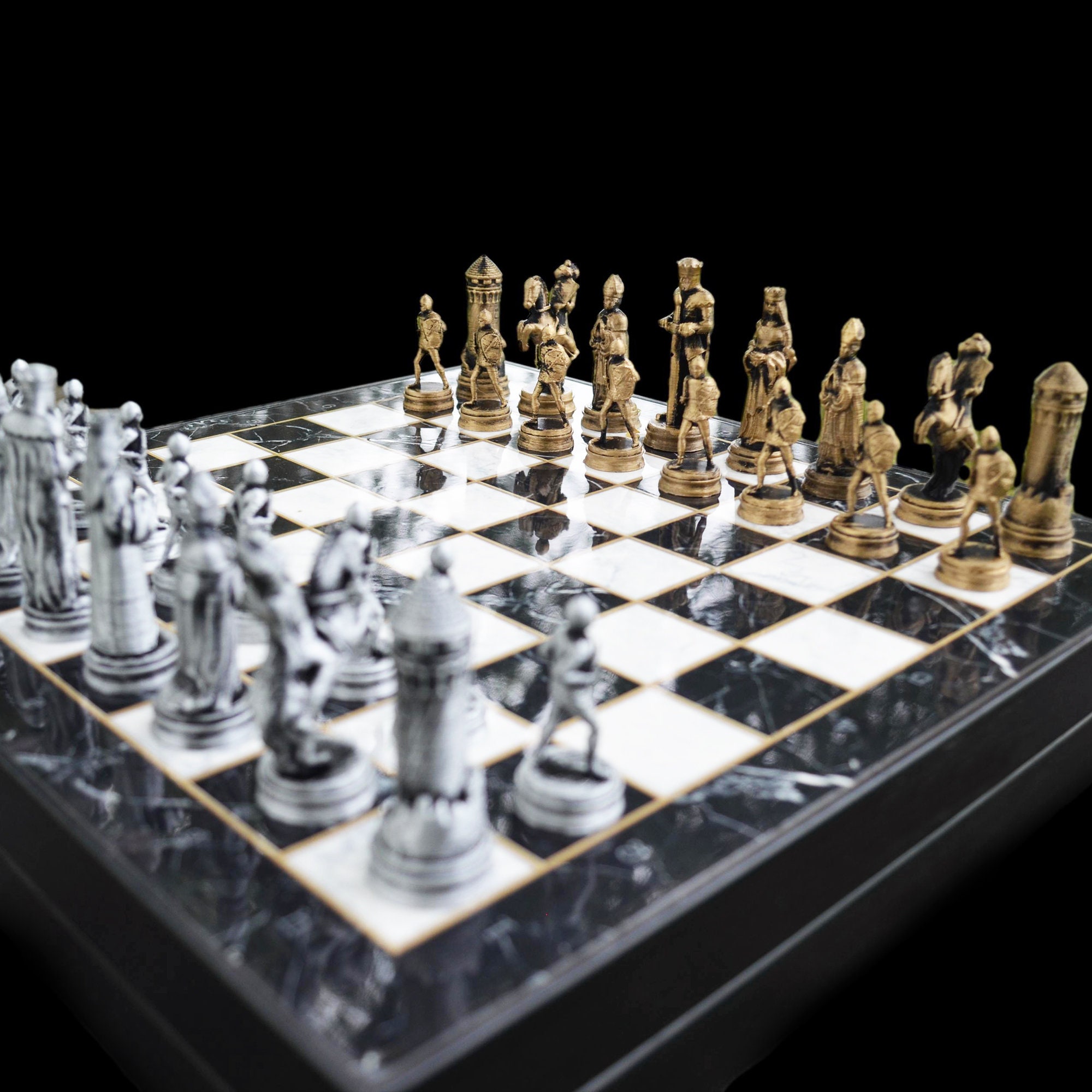 Handmade Metal Chess Set With Marble Pattern Personalized Chessboard ...