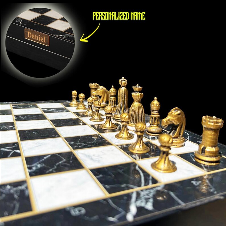 Metal Gift Chess Set With Marble Pattern Personalized Chessboard ...