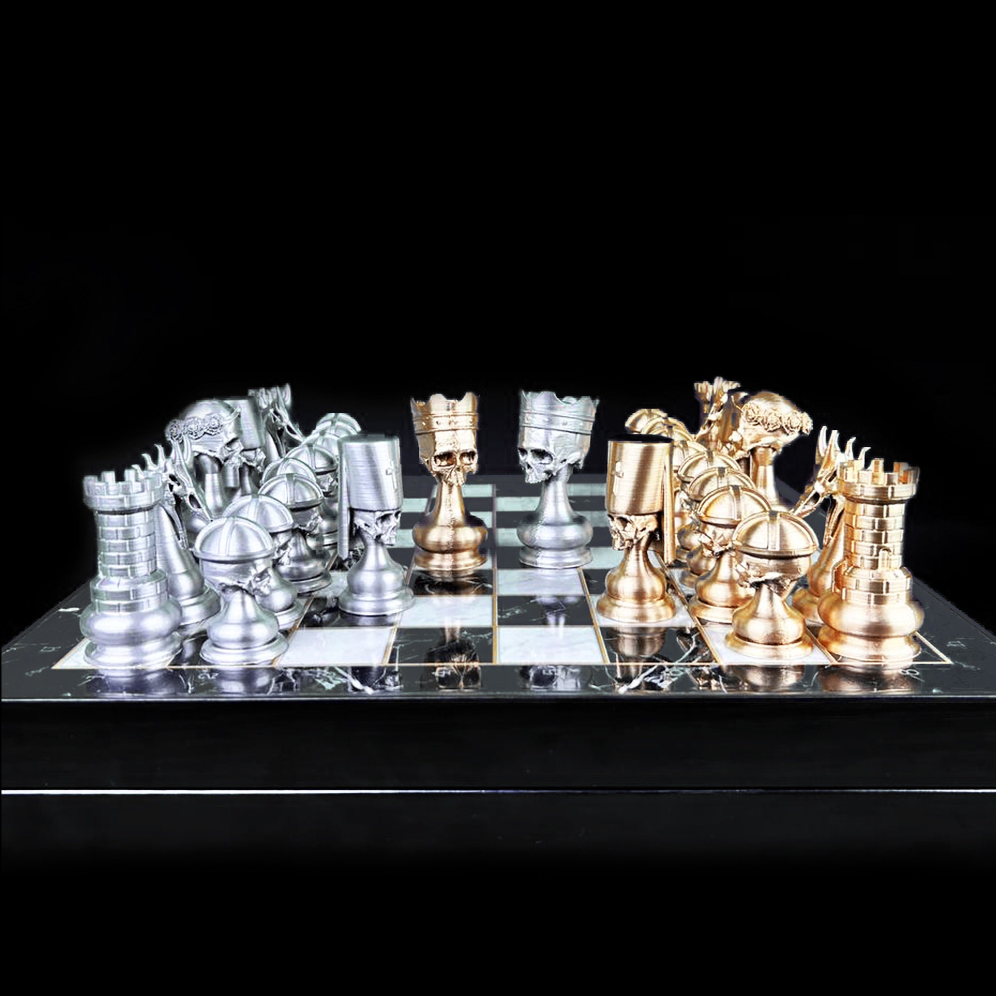 Skull Chess Set: PLA Plastic Chessmen With Marble Style Board - Etsy
