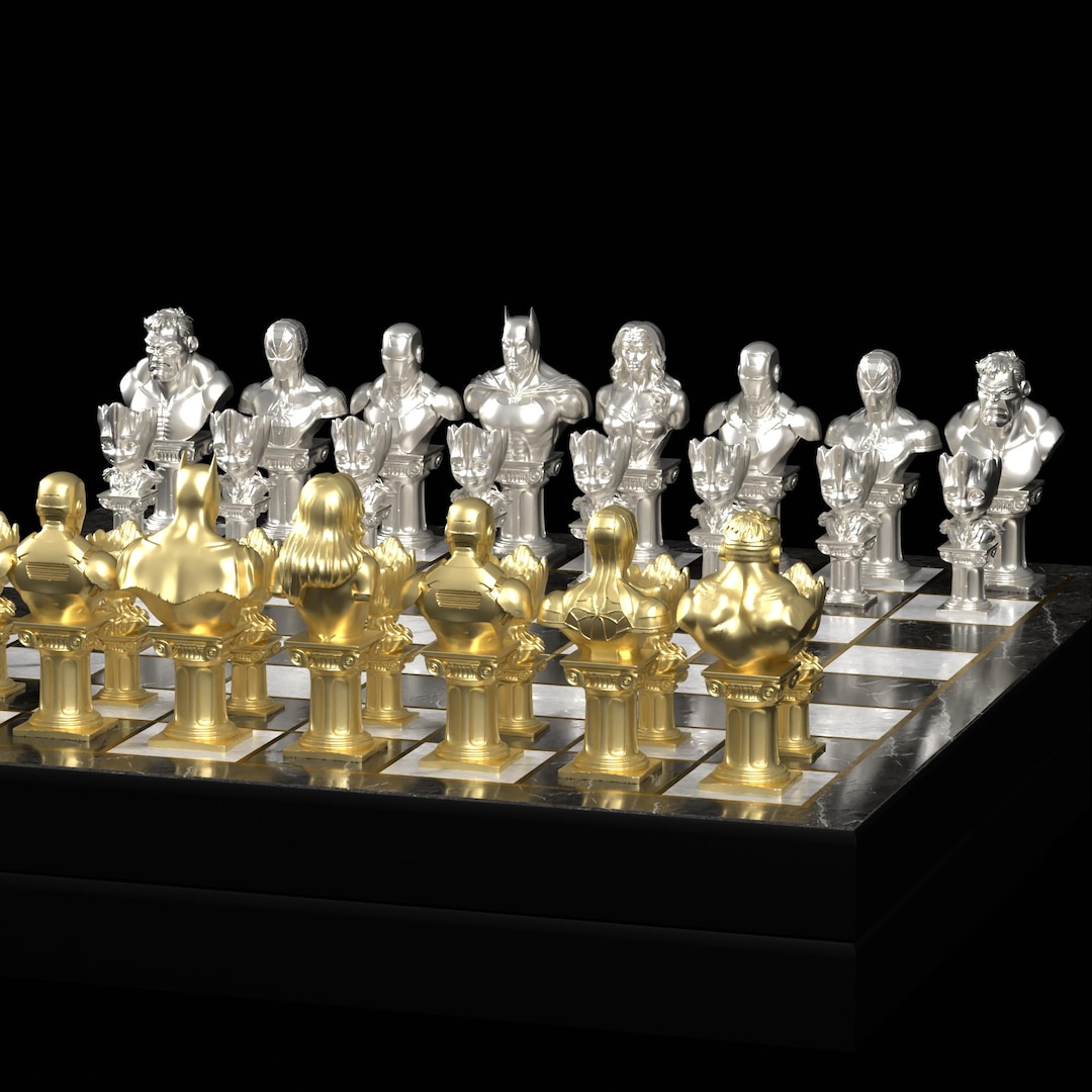 Superhero Chess Set: Bat_man, Hulk, Groot - Personalized Marble Board ...
