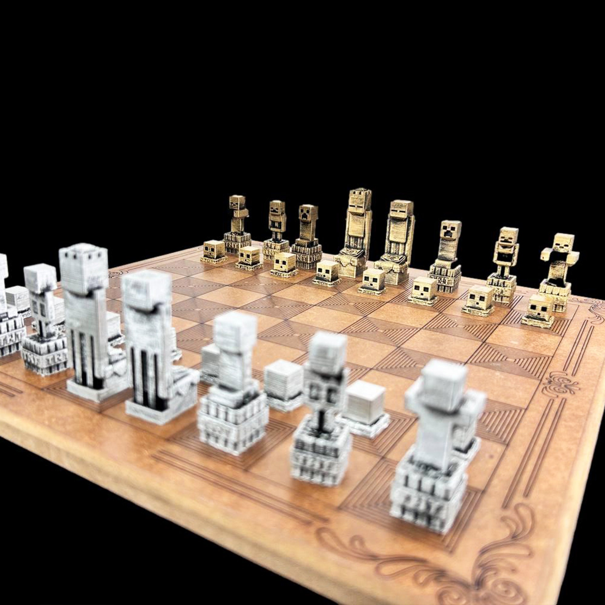 Metal Mine-craft Game Chess Set With Personalized Minecraft Chessboard ...