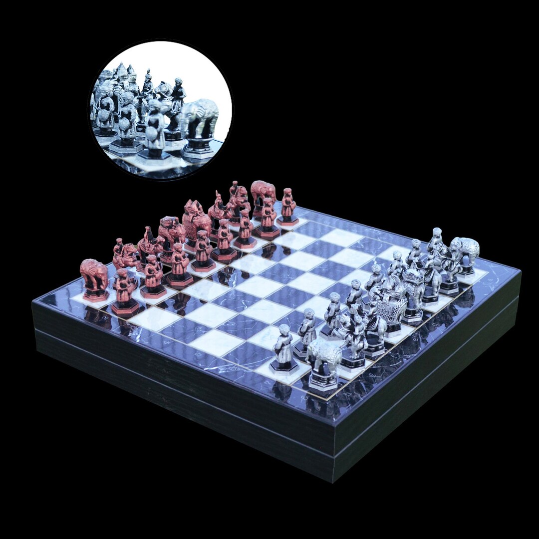 Custom Indian Metal Chess Set With Marble Pattern Personalized ...