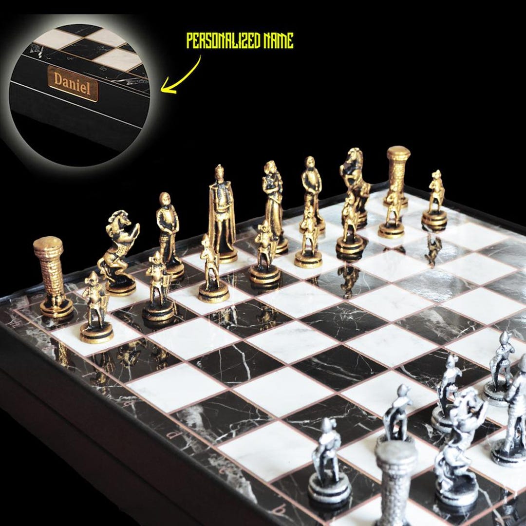 Metal Roman Chess Set With Marble Pattern Personalized Chessboard ...
