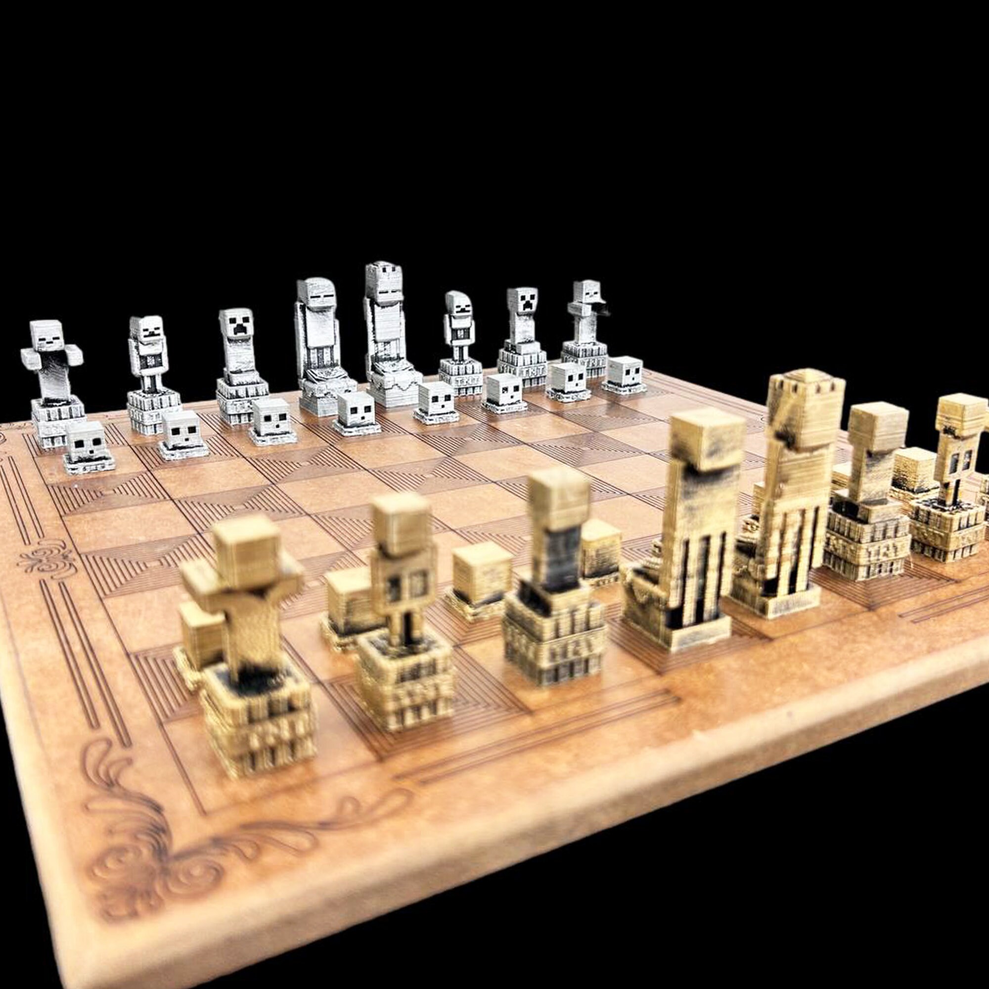 Metal Mine-craft Game Chess Set With Personalized Minecraft Chessboard ...