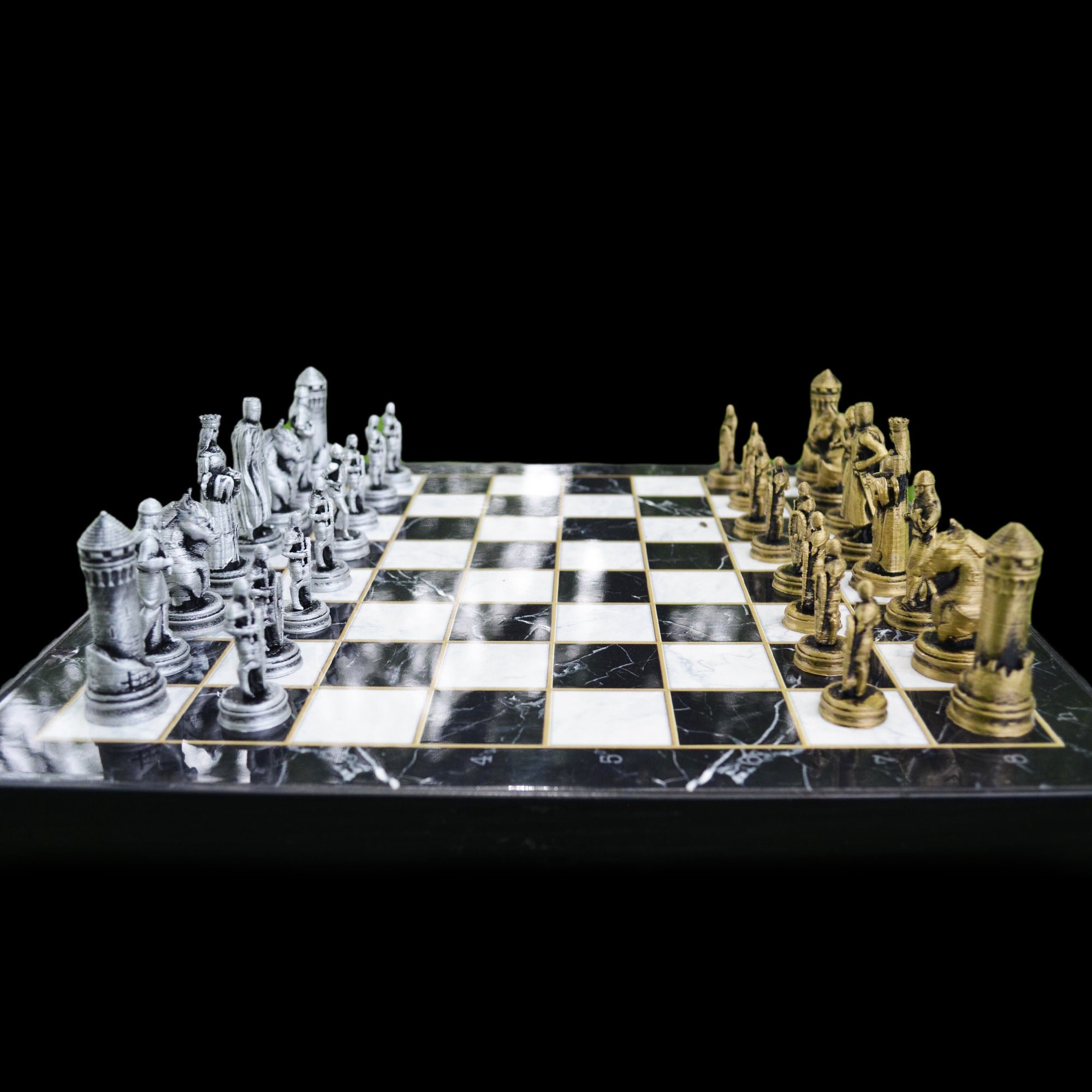Marble Metal Chess Set With Marble Pattern Personalized Chessboard Gift ...