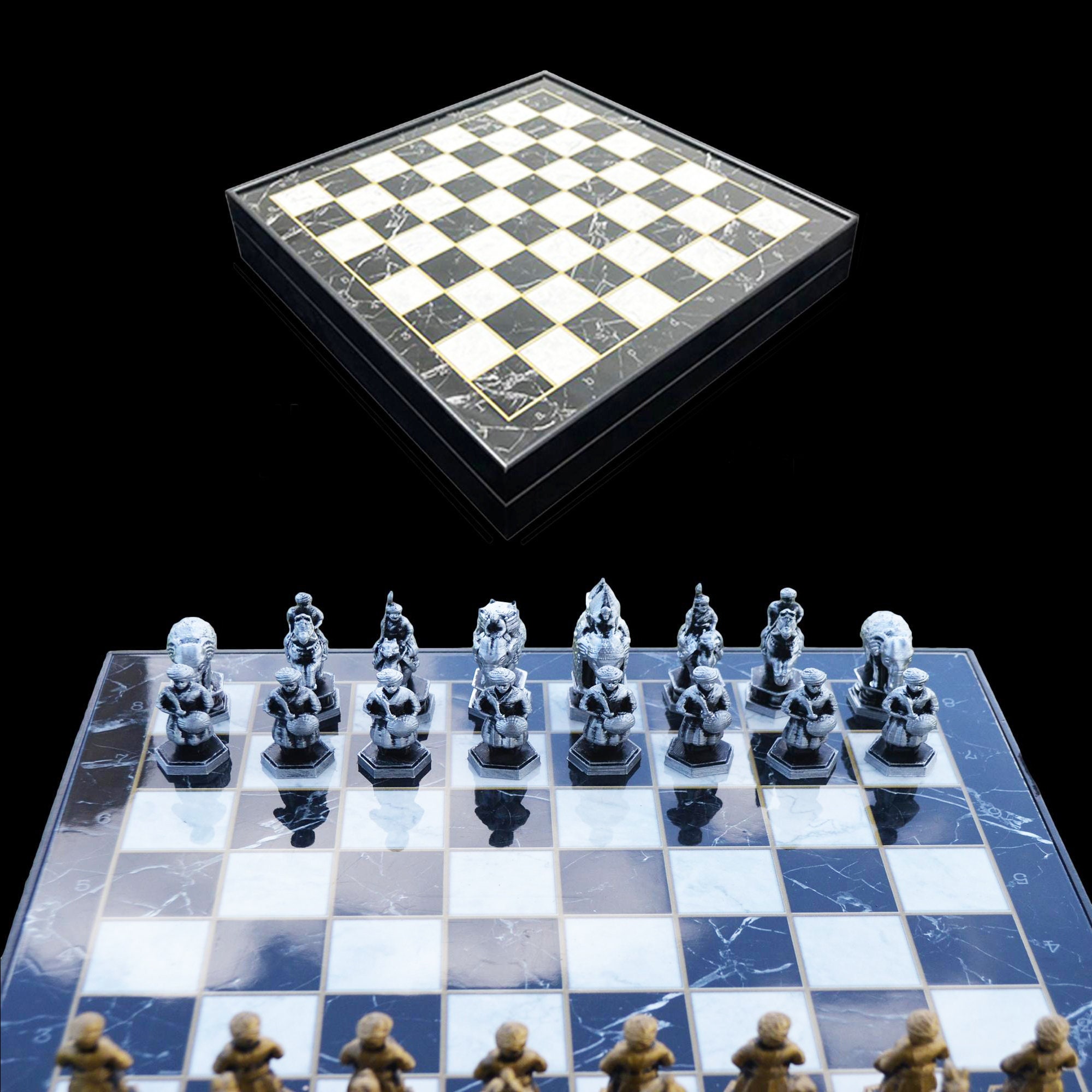 Indian Metal Chess Set With Marble Pattern Personalized Chessboard ...