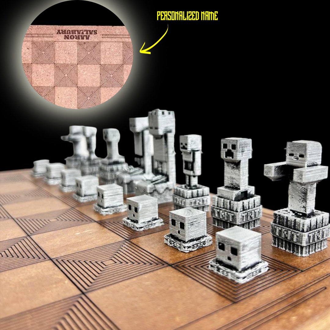 Metal Mine-craft Game Chess Set With Personalized Minecraft Chessboard ...