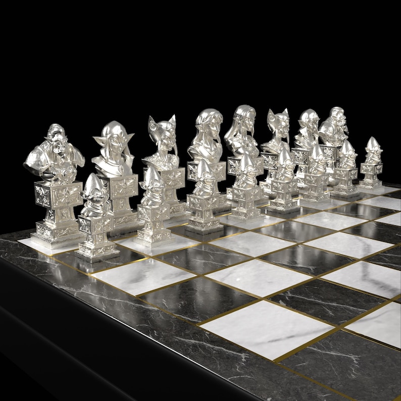 Zelda Fan Art Chess Set: Personalized Marble Board, 14 Inch Chessboard ...
